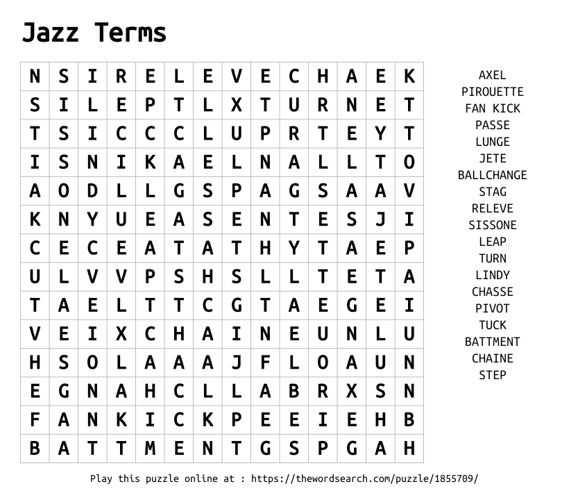 Jazz Terms Word Search