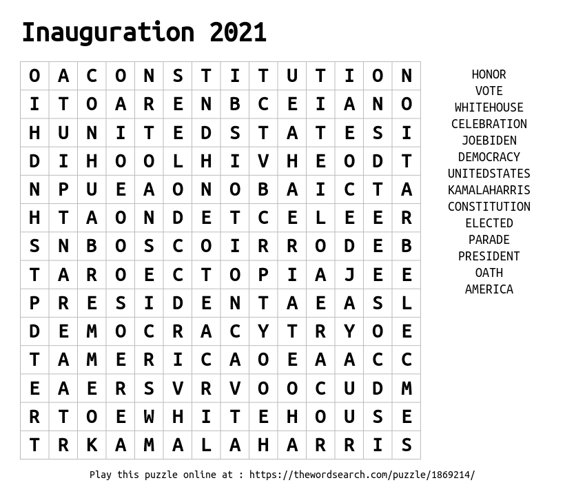 Download Word Search on Inauguration 2021