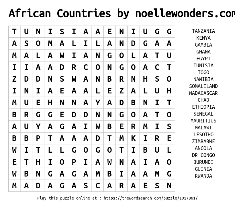 Download Word Search On African Countries By Noellewonders