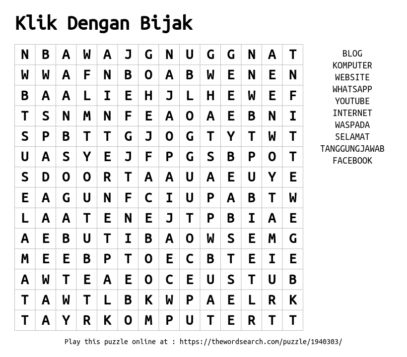 Klik Dengan Bijak Word Search Klik Dengan Bijak Word Search