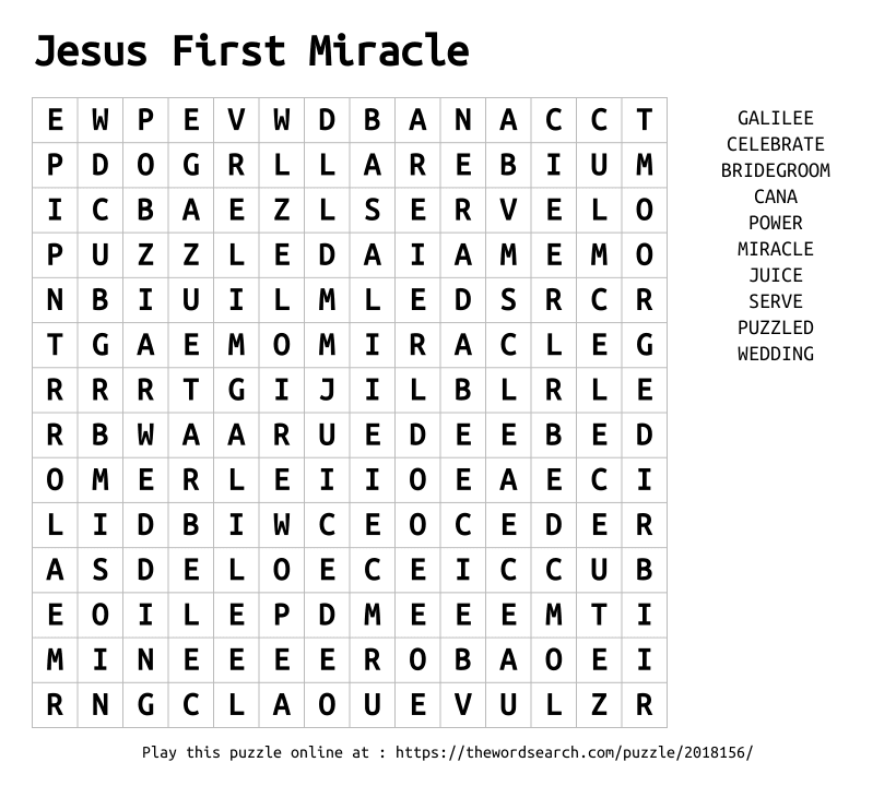 Download Word Search On Jesus First Miracle