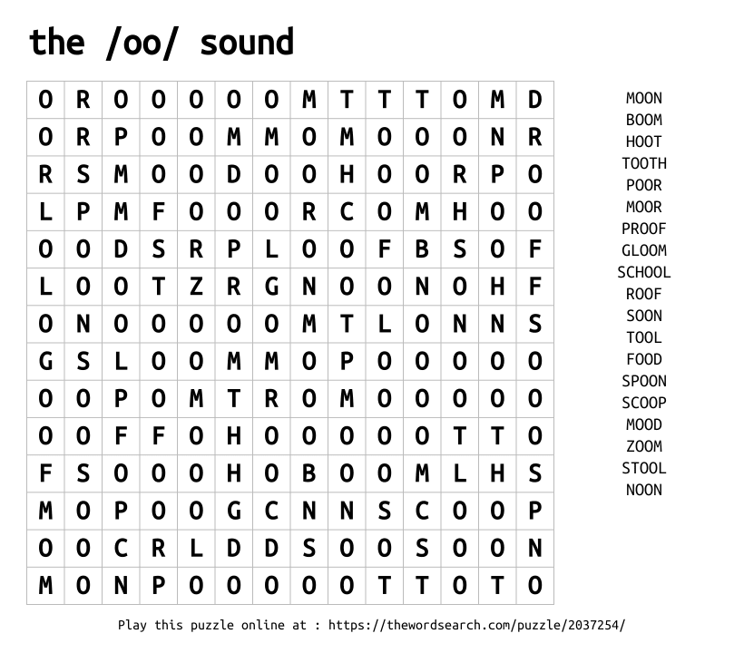 Download Word Search On The oo Sound Download Word Search On The oo Sound