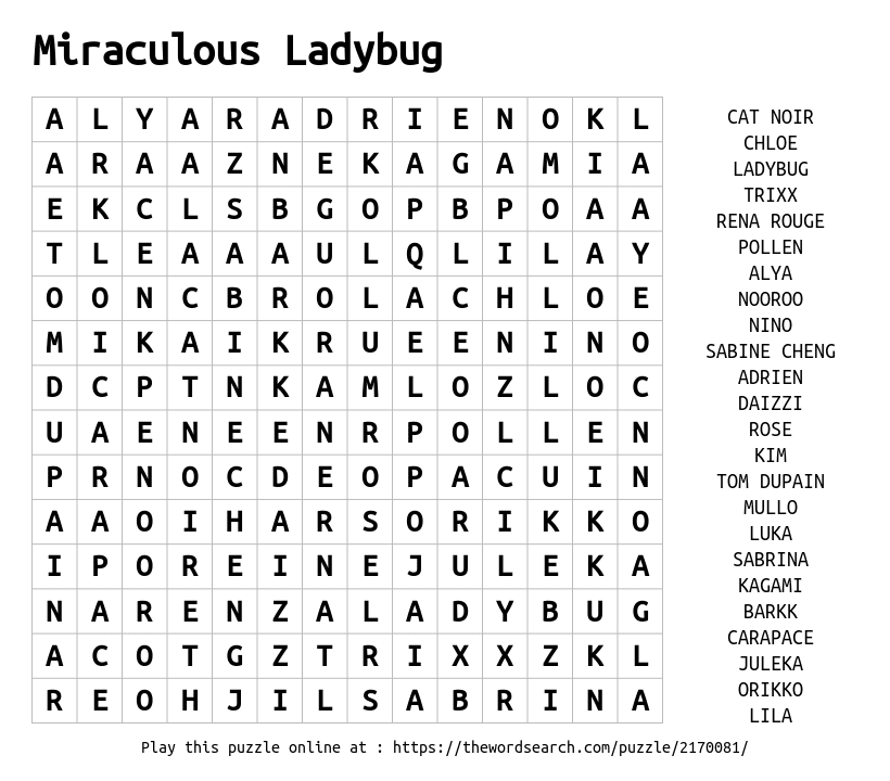 Download Word Search on Miraculous Ladybug