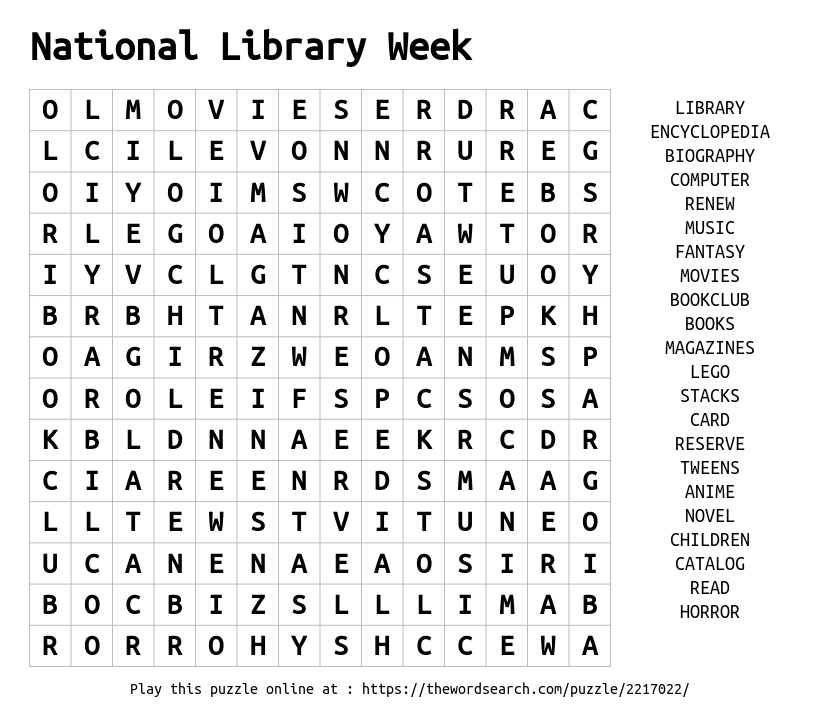 National Library Week Word Search
