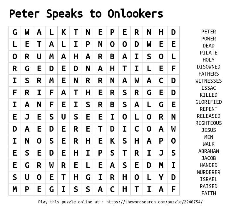 Download Word Search on Peter Speaks to Onlookers