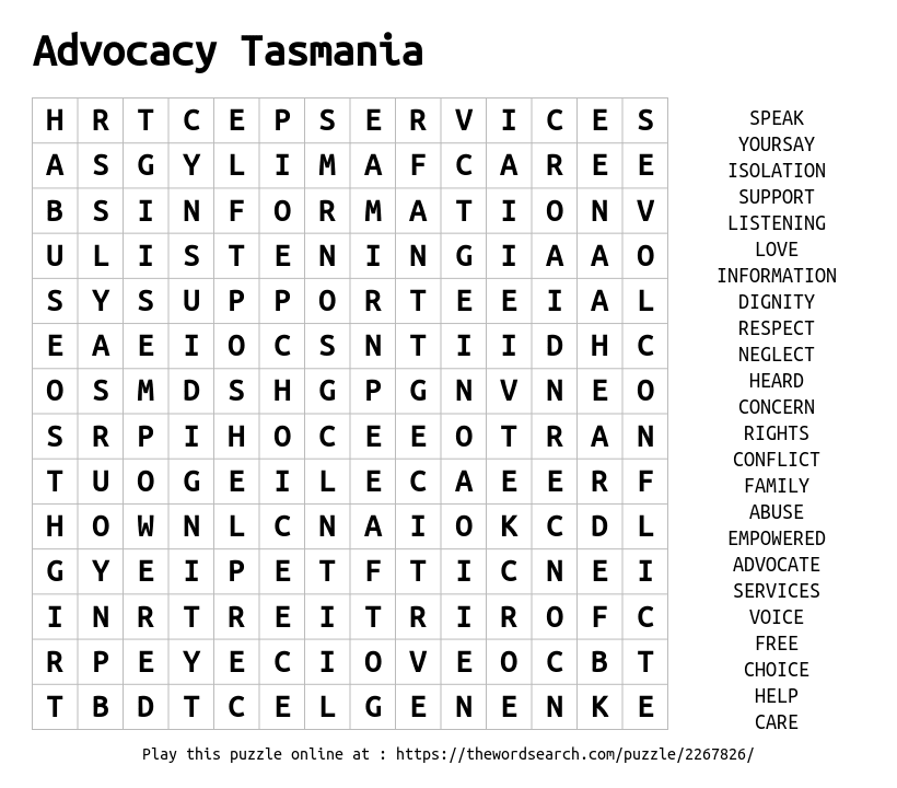 Download Word Search on Advocacy Tasmania