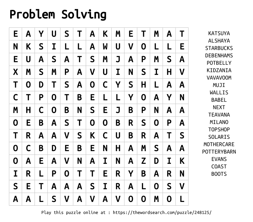 Problem Solving Word Search