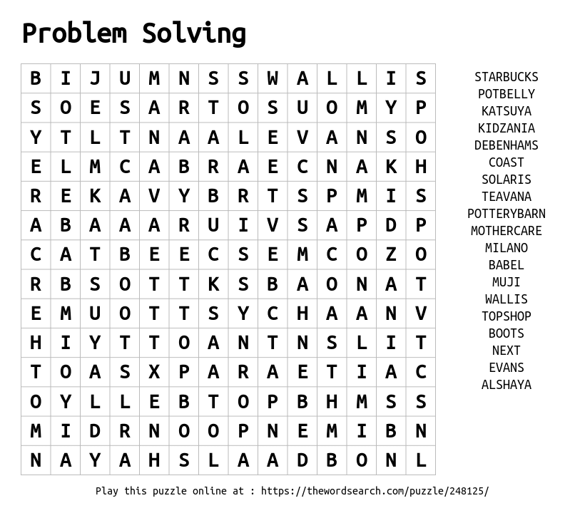 Problem Solving Word Search