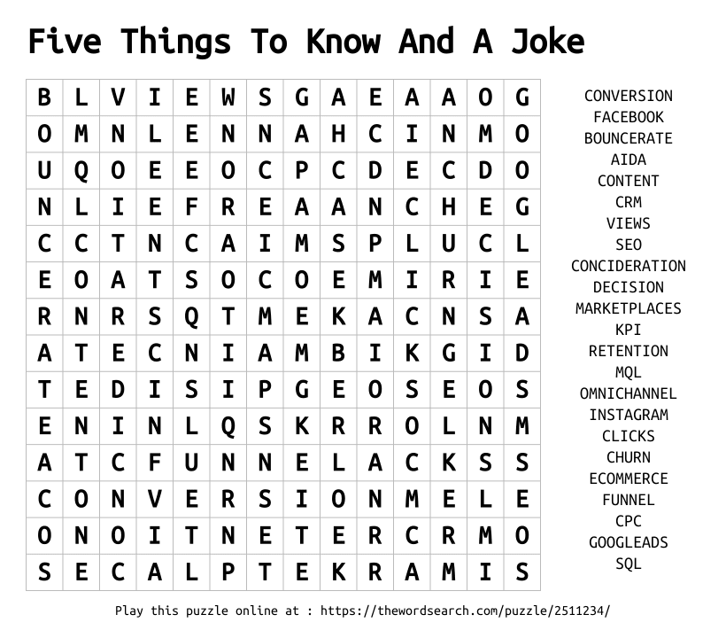 Download Word Search On Five Things To Know And A Joke Download Word Search On Five Things To Know And A Joke