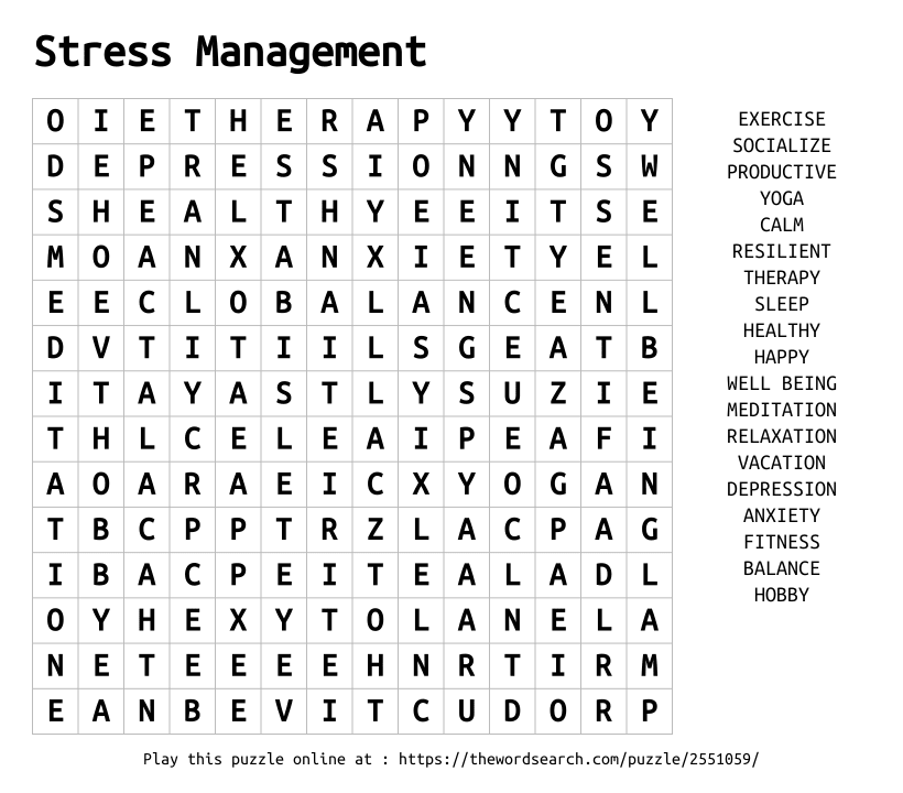 Download Word Search on Stress Management