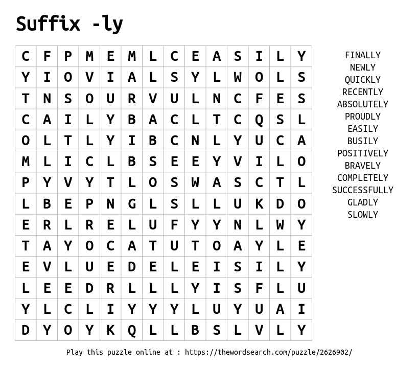 Download Word Search on Suffix -ly