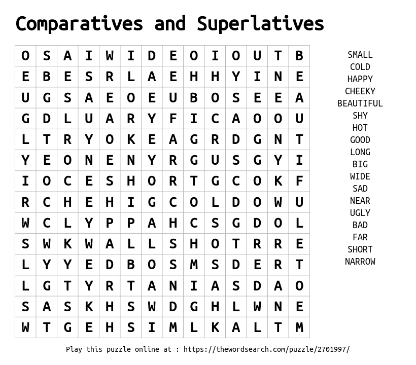 Download Word Search on Comparatives and Superlatives