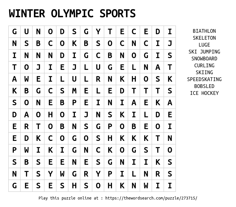 Download Word Search On WINTER OLYMPIC SPORTS
