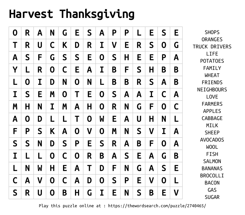 Download Word Search on Harvest Thanksgiving