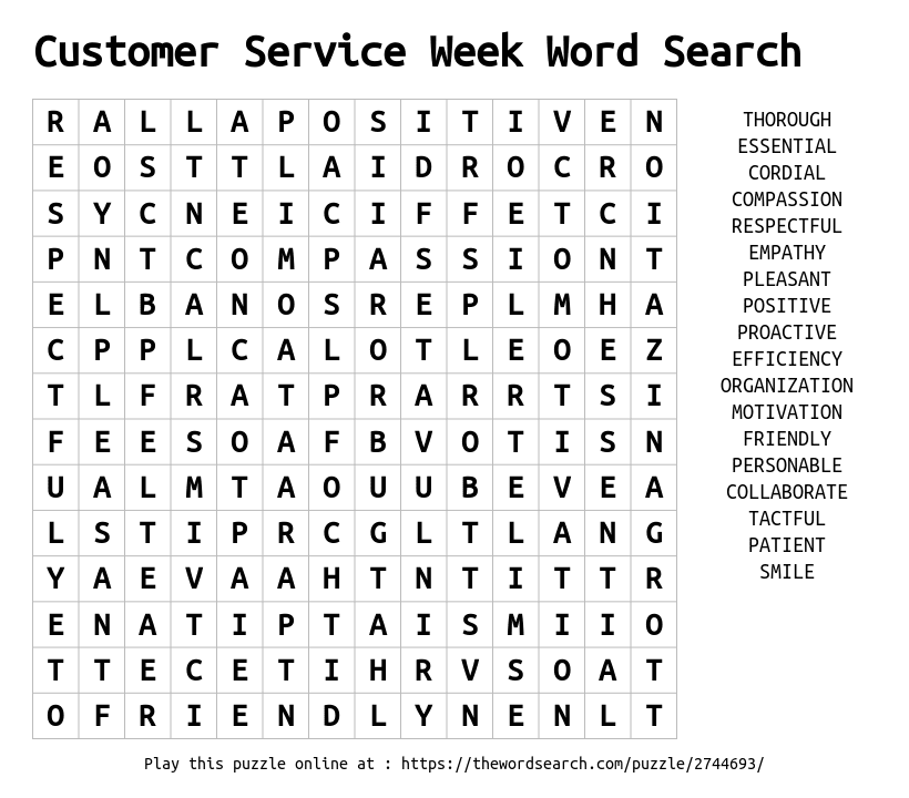 Customer Service Week Word Search Word Search