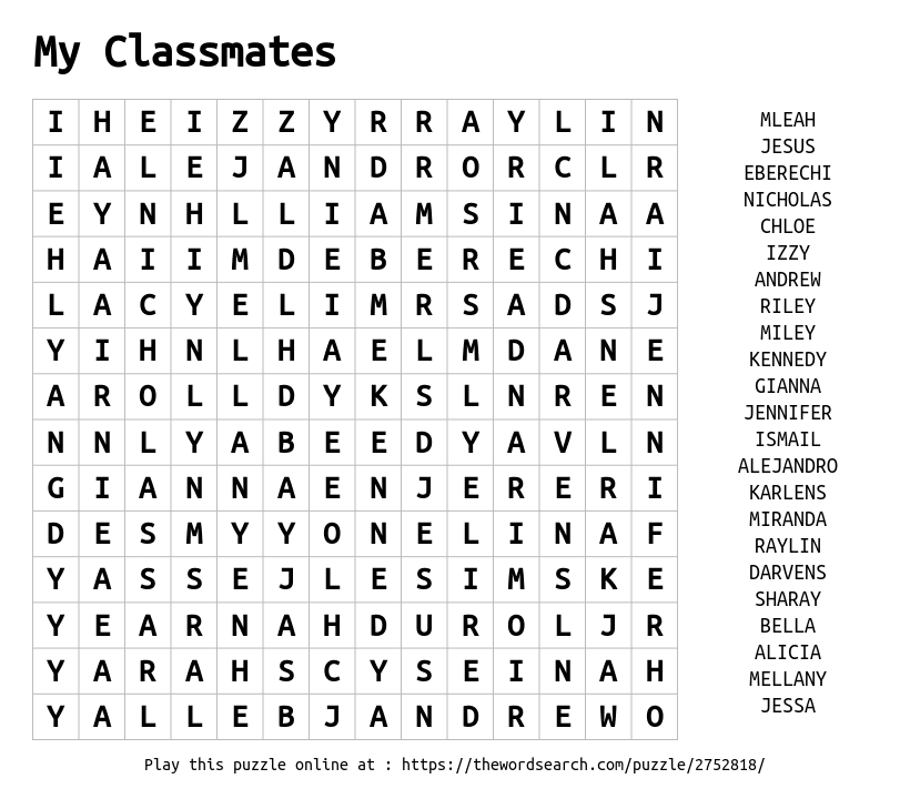 Download Word Search on My Classmates