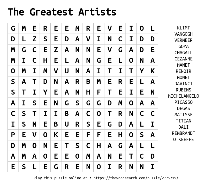 Michelangelo Word Search