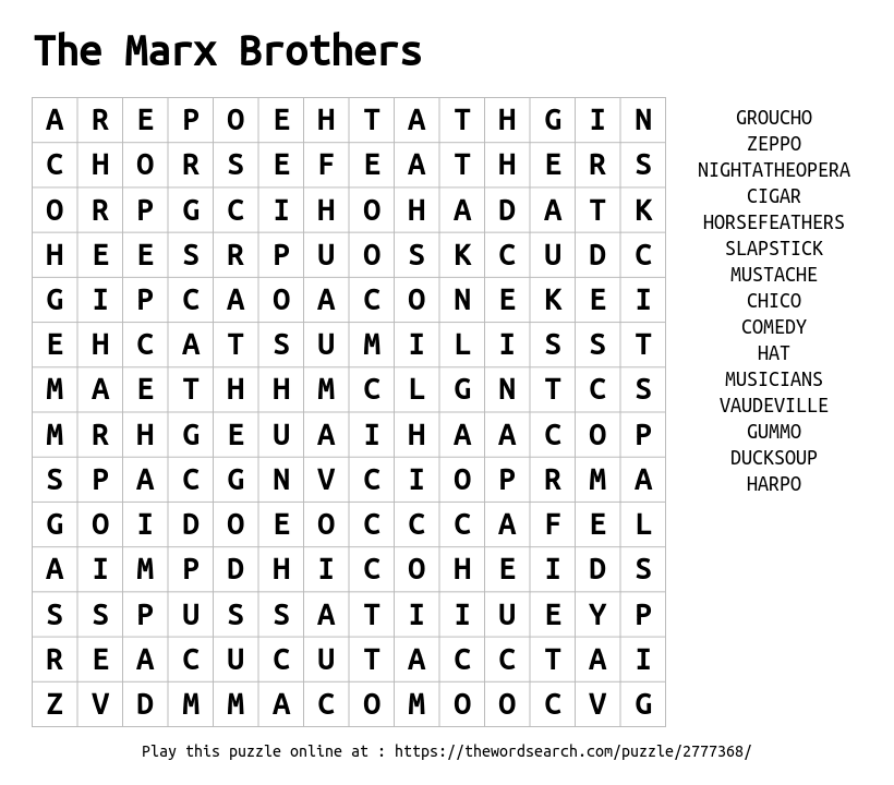 The Marx Brothers Word Search