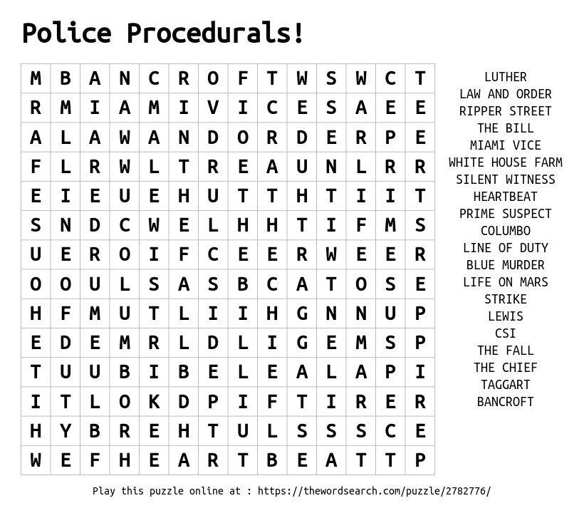 Download Word Search on Police Procedurals!