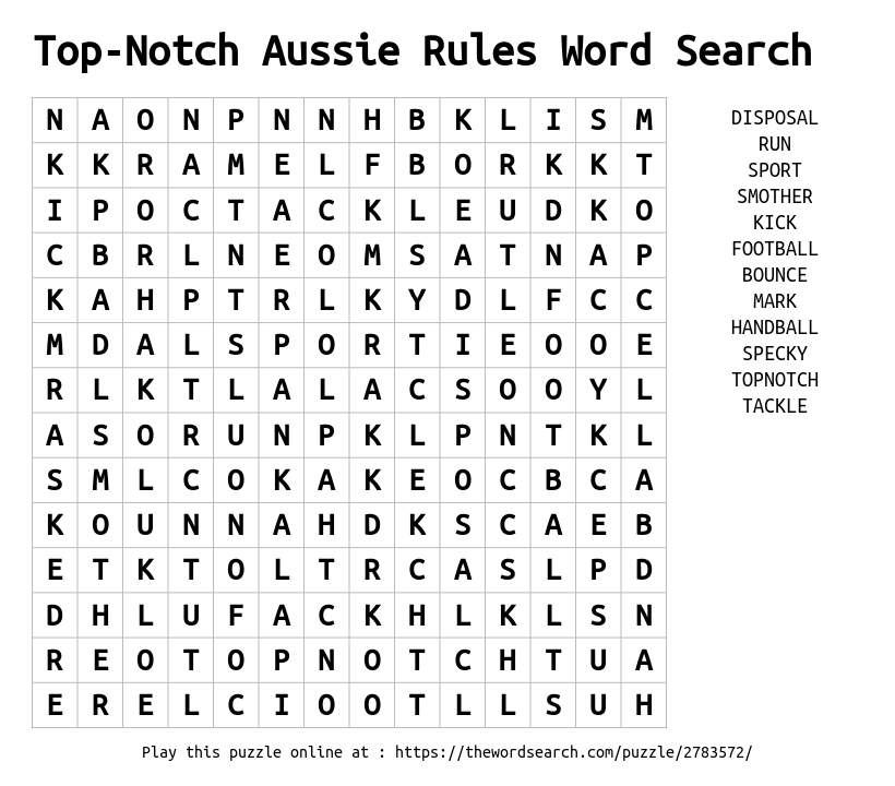 Download Word Search on Top-Notch Aussie Rules Word Search