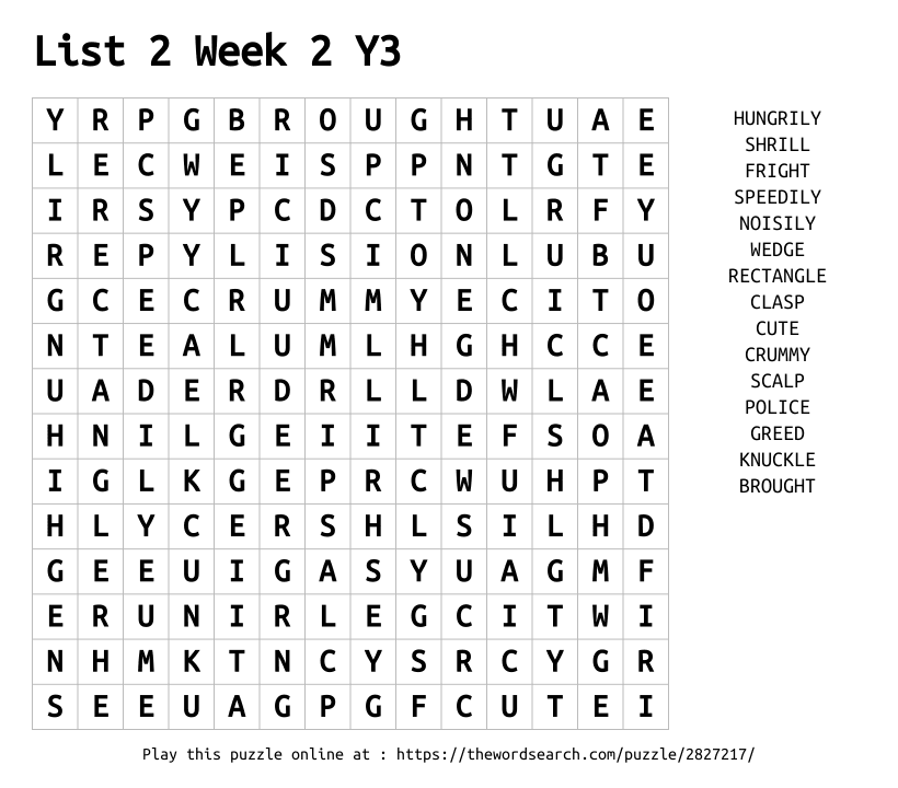Download Word Search on List 2 Week 2 Y3