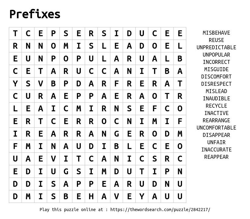Download Word Search on Prefixes