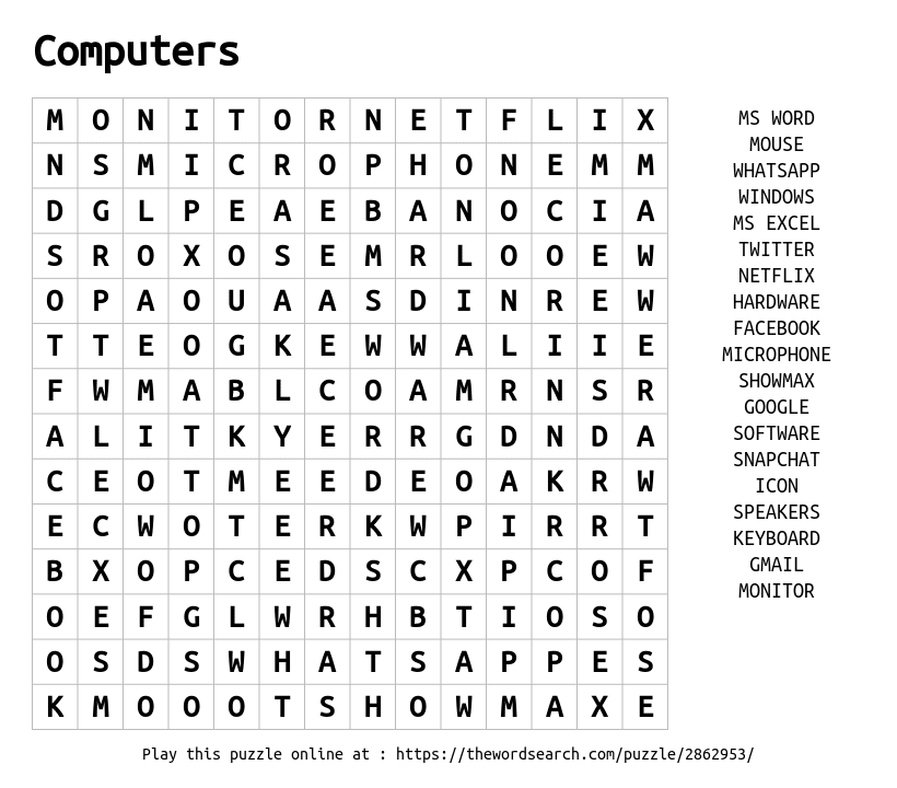 Computers Word Search