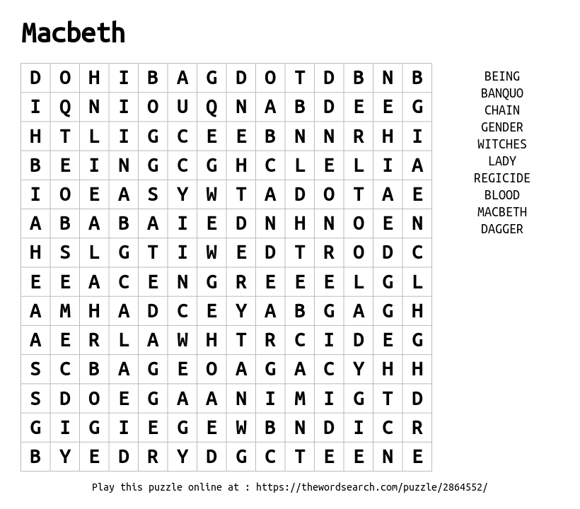 Download Word Search on Macbeth