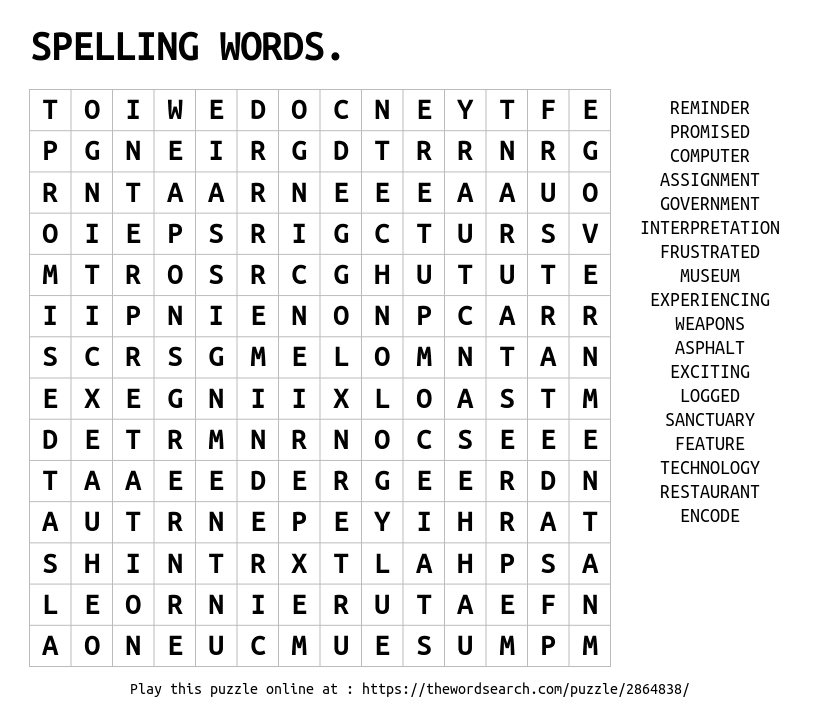 SPELLING WORDS. Word Search
