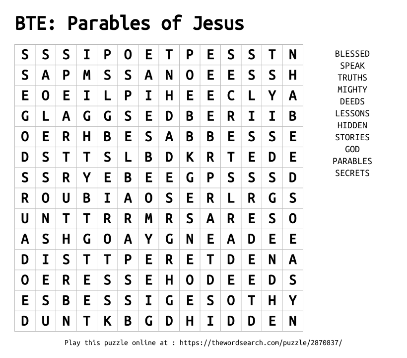 BTE: Parables of Jesus Word Search