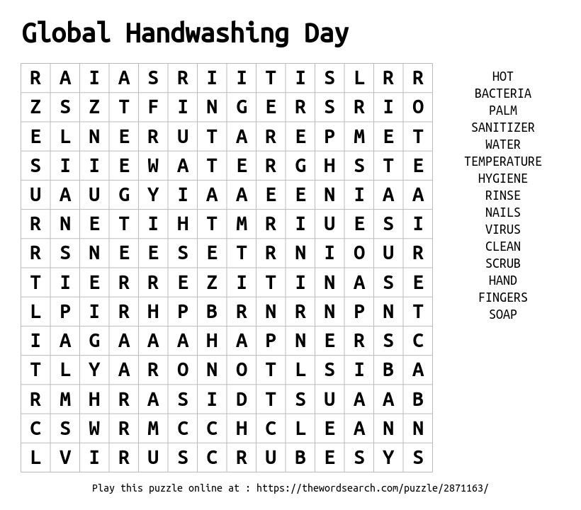 Download Word Search on Global Handwashing Day