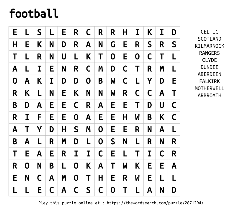 Football Word Search Football Word Search