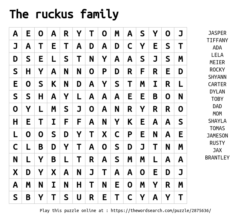 Download Word Search on The ruckus family