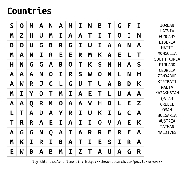 Download Word Search on Countries
