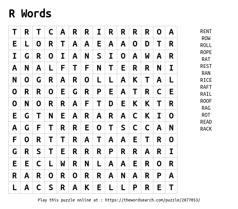 R Words Word Search