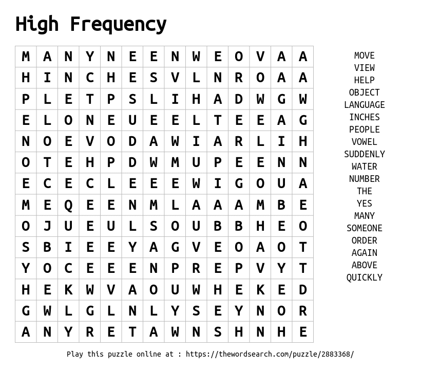 High Frequency Word Search