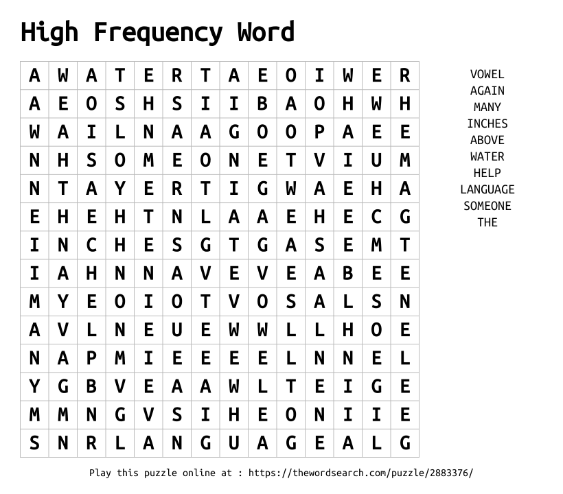 High Frequency Word Word Search High Frequency Word Word Search