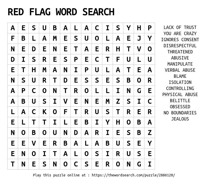 RED FLAG WORD SEARCH Word Search
