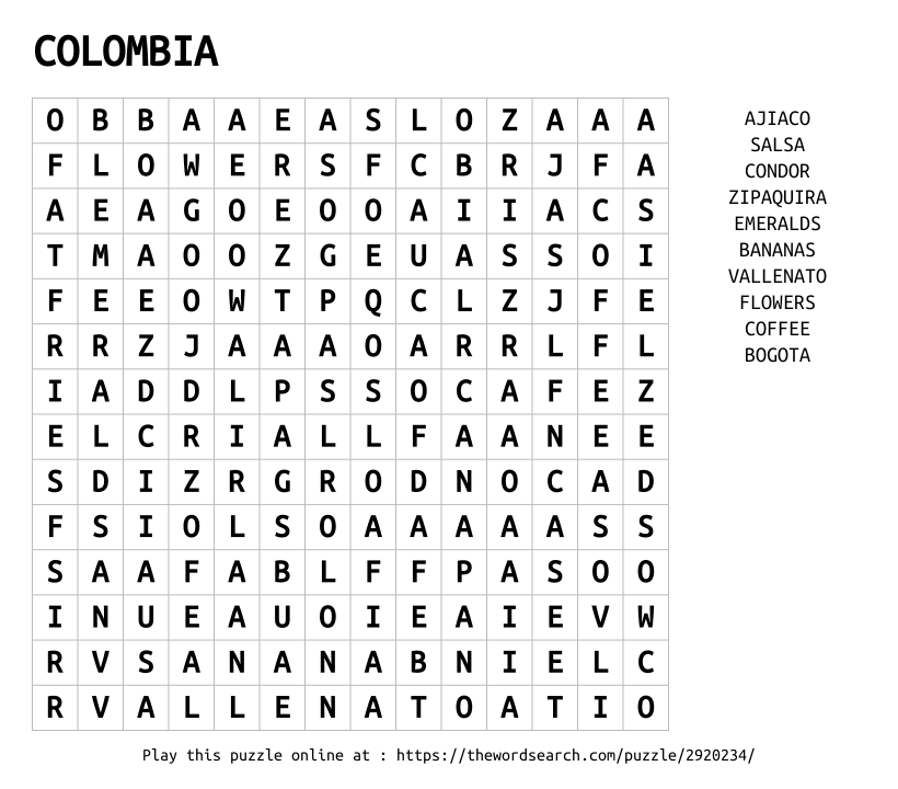 Download Word Search on COLOMBIA