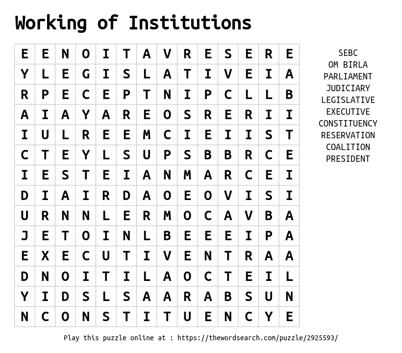 Download Word Search on Working of Institutions Download Word Search on Working of Institutions