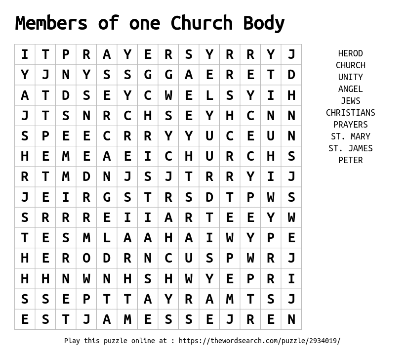Members of one Church Body Word Search