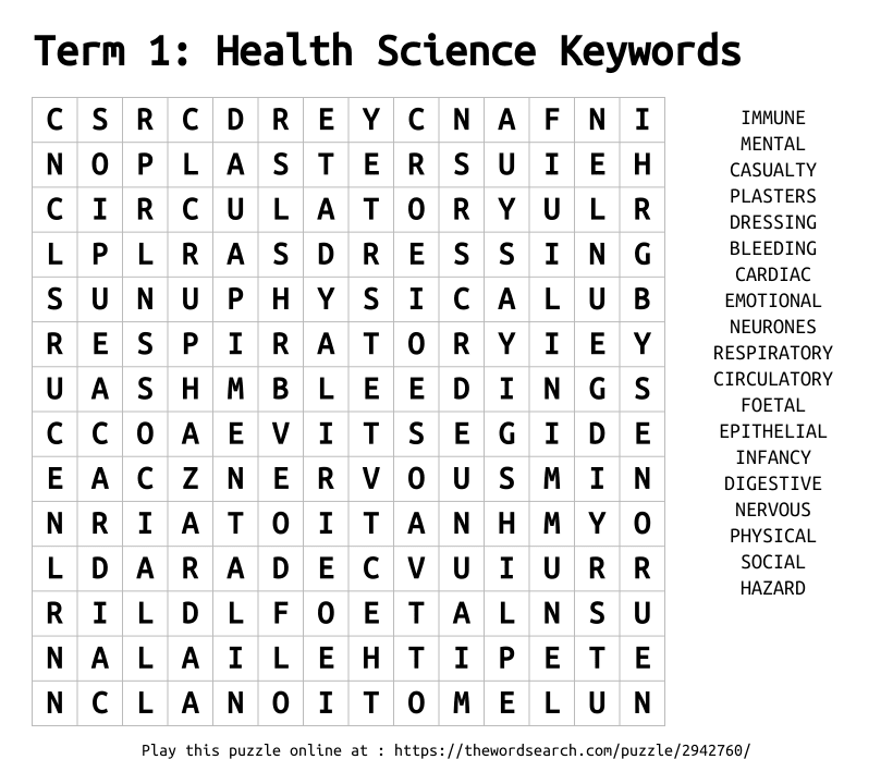 Download Word Search On Term 1 Health Science Keywords Download Word Search On Term 1 Health Science Keywords