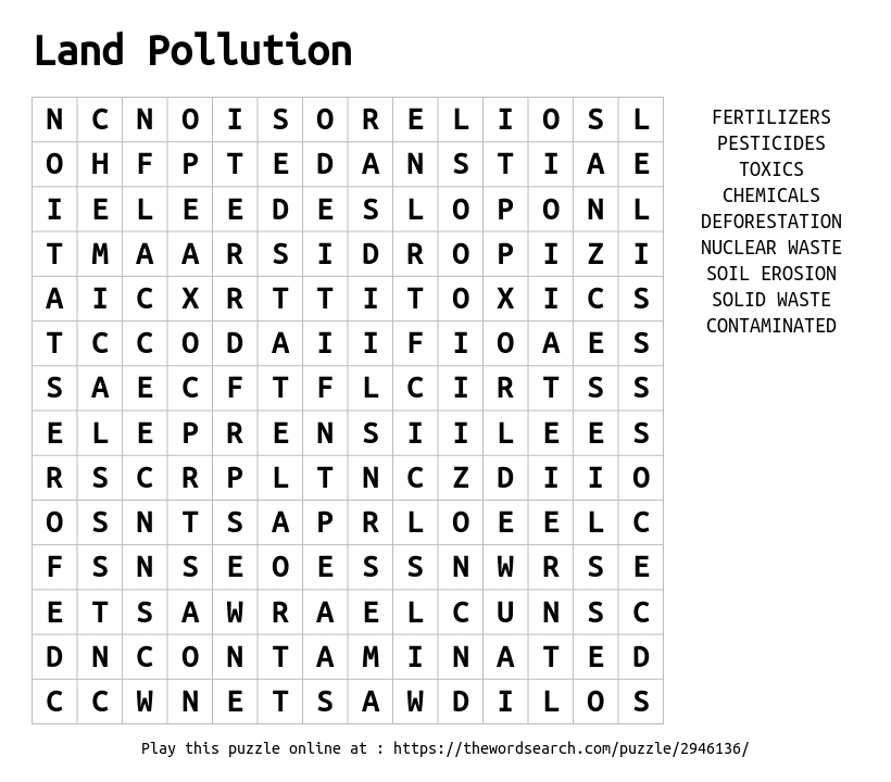 Download Word Search on Land Pollution