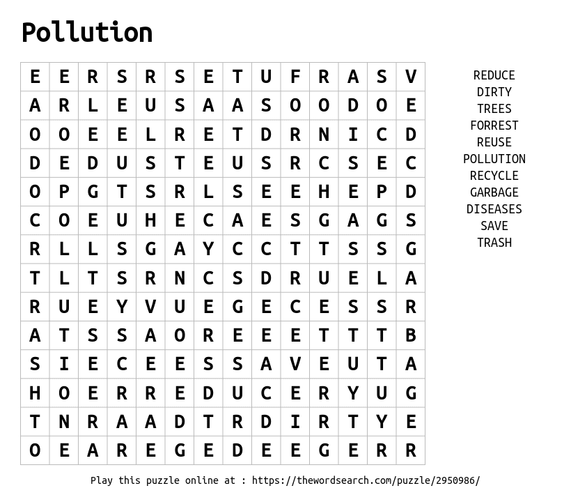 Download Word Search on Pollution