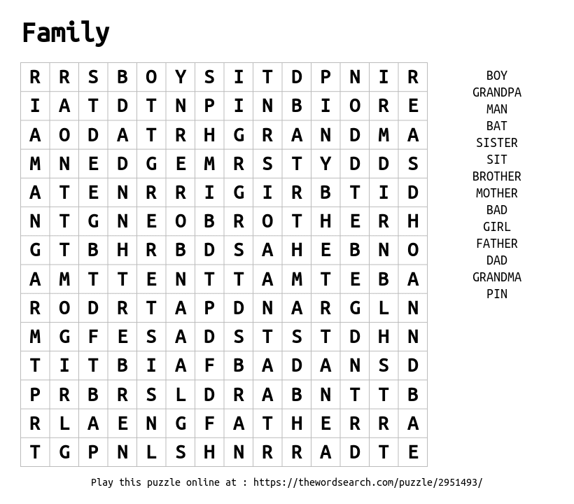 Family Word Search