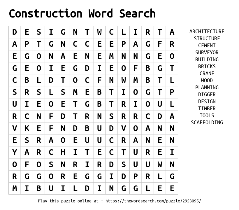 Construction Word Search Word Search