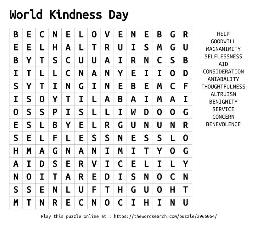 World Kindness Day Word Search