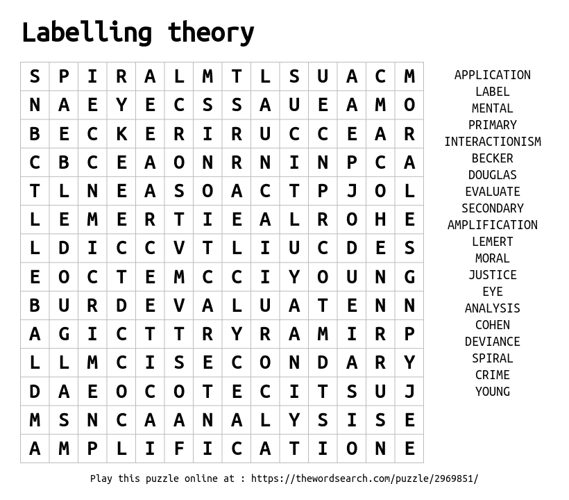 Labelling theory Word Search