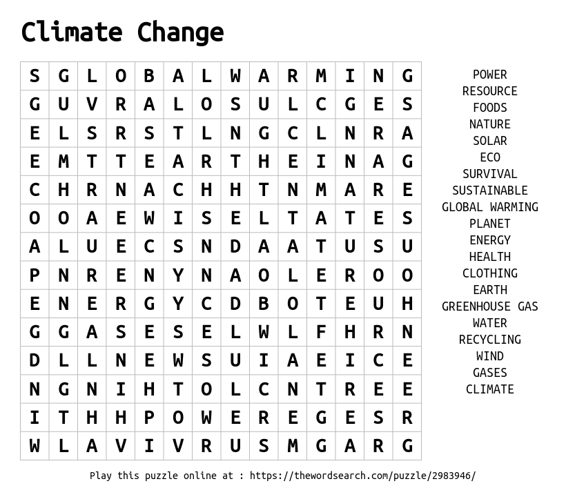 Download Word Search on Climate Change