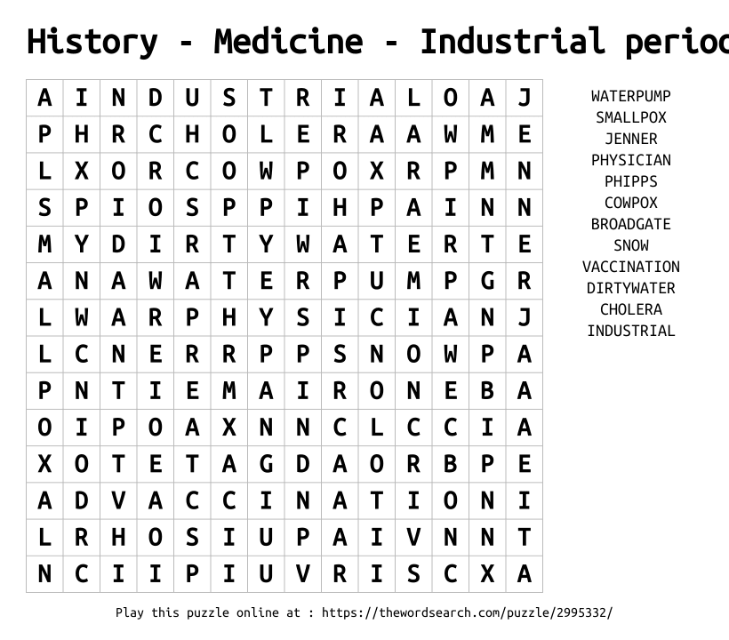 History - Medicine - Industrial period Word Search